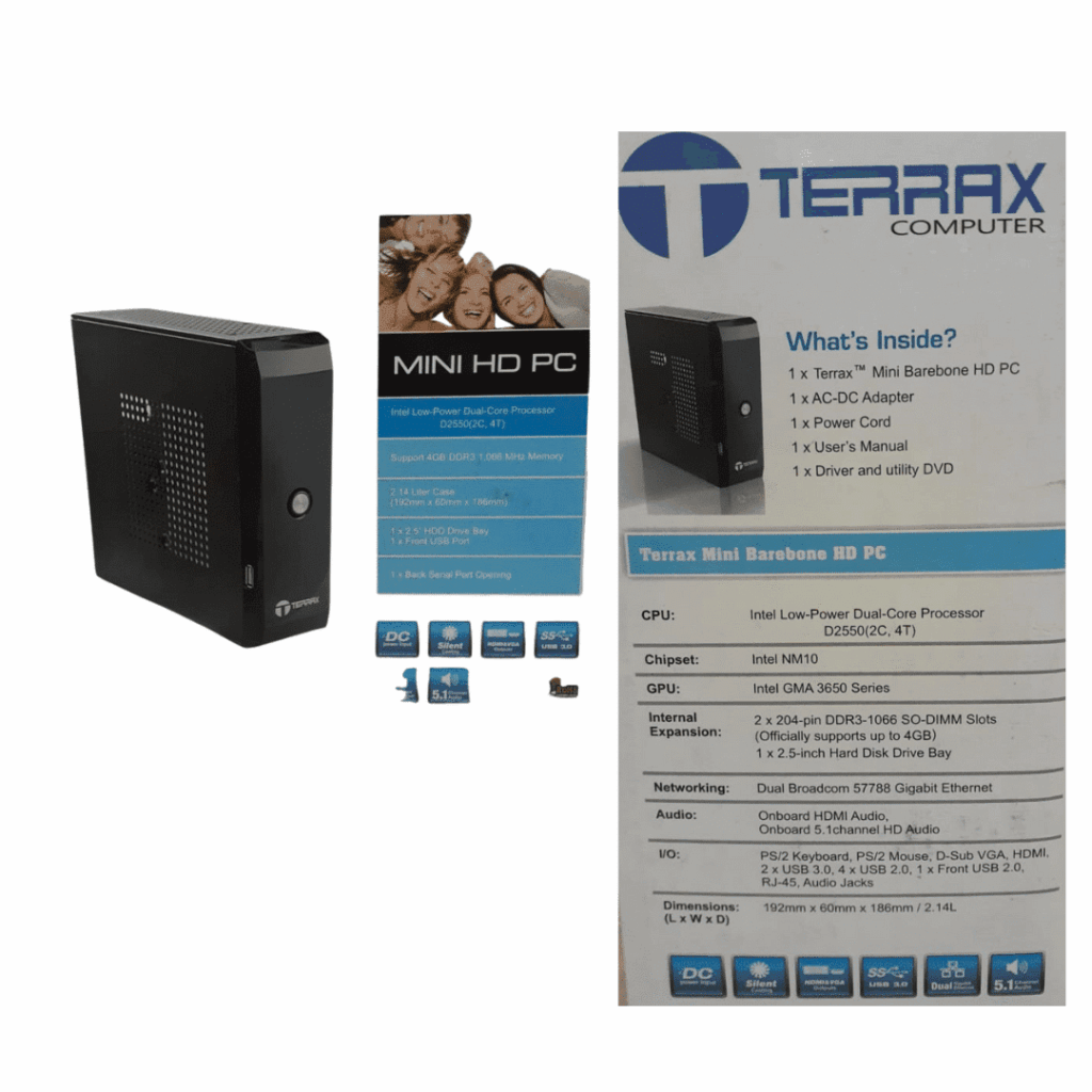 Pc Bare Bone Terrax Mini D2550-hd Case+mb Atom | IDC