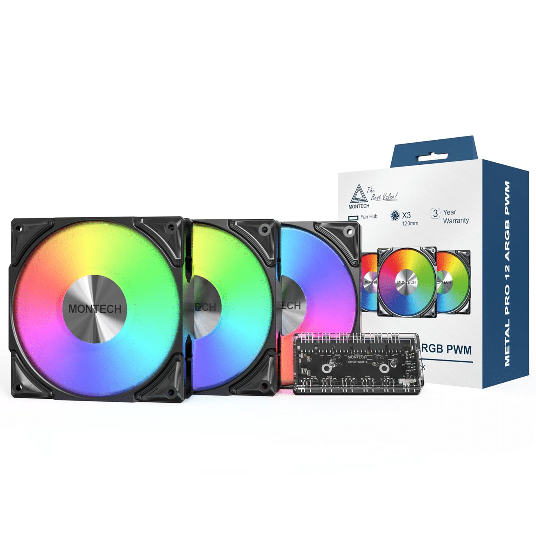 Montech Gf120 Argb Pwm Hydraulic Bearing Fan 800-1600rpm, Low Noise 25 ...