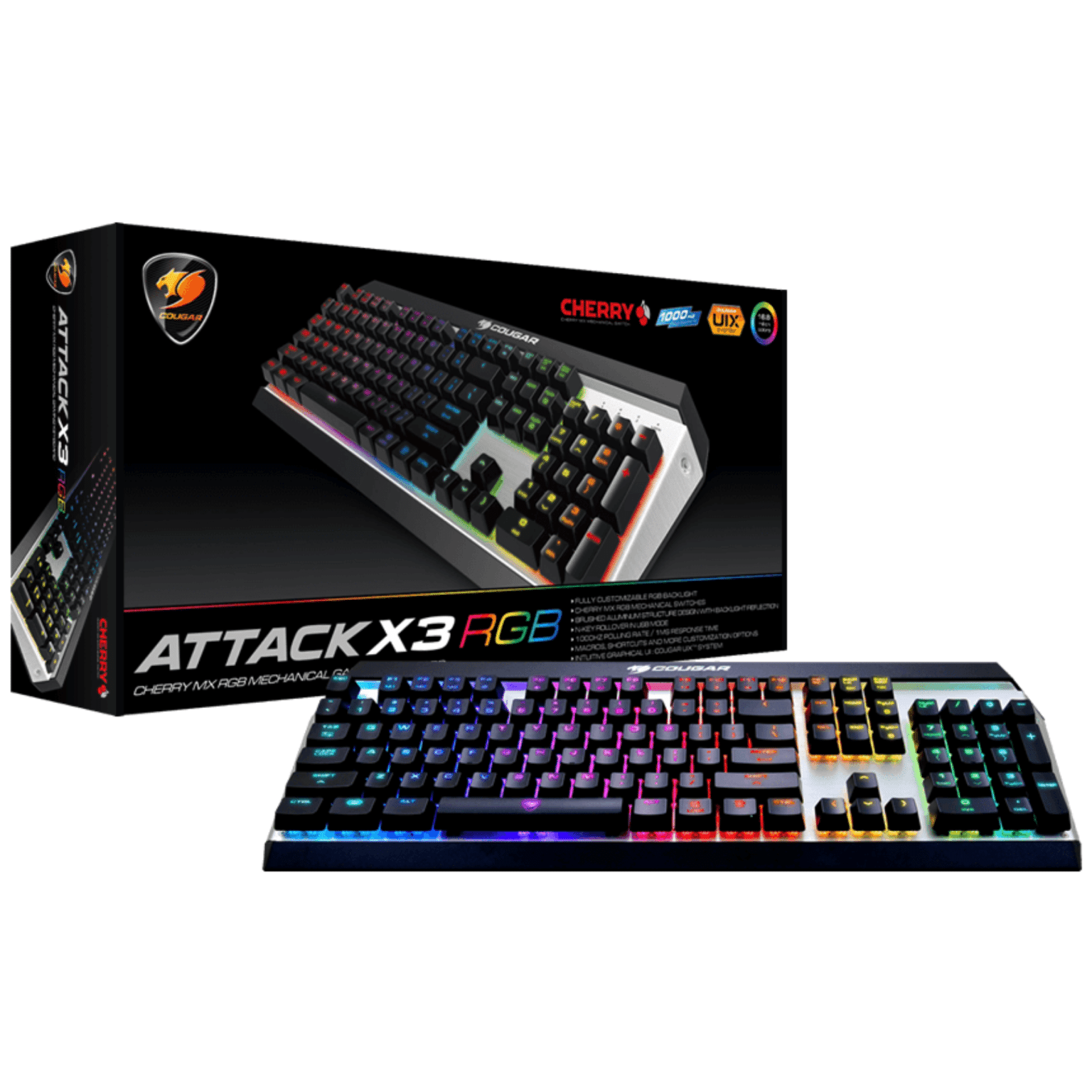 COUGAR Attack X3 RGB Cherry MX RGB Backlit Mechanical Gaming Keyboard ...